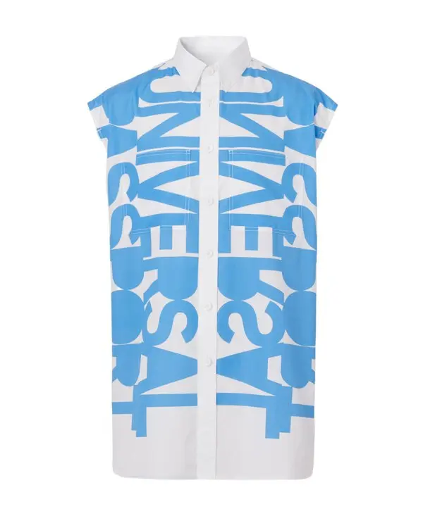 Burberry Allover Printed Buttoned Sleeveless Shirt - Blue