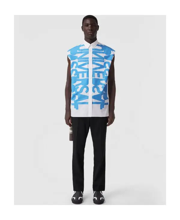 Burberry Allover Printed Buttoned Sleeveless Shirt - Blue