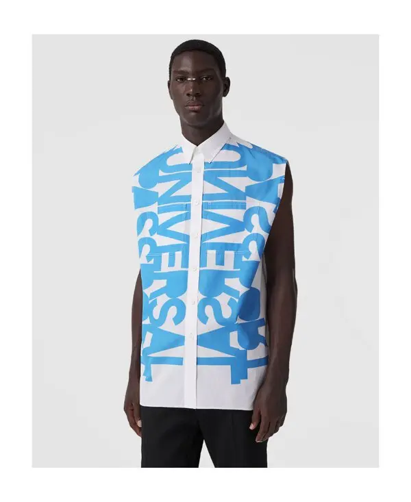 Burberry Allover Printed Buttoned Sleeveless Shirt - Blue