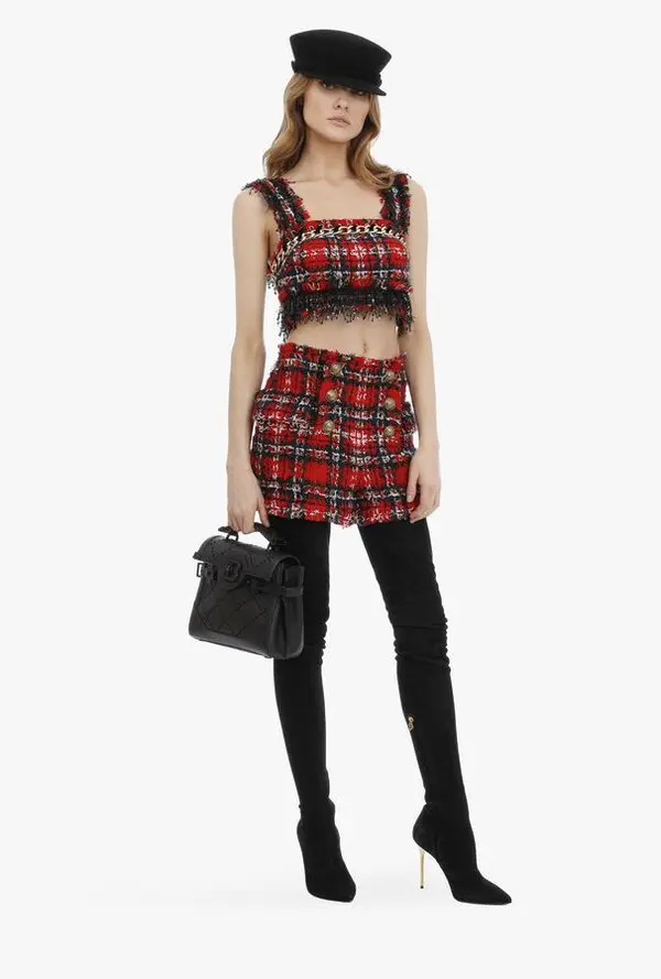 Balmain Frayed Check Tweed Shorts