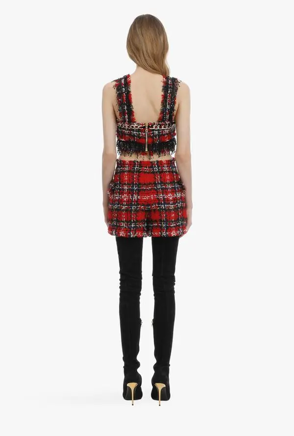 Balmain Frayed Check Tweed Shorts