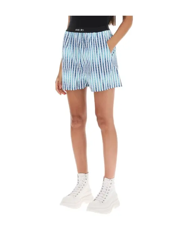 Amiri Logo Tape Striped Loose Fit Shorts