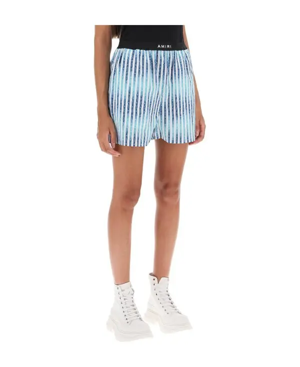 Amiri Logo Tape Striped Loose Fit Shorts