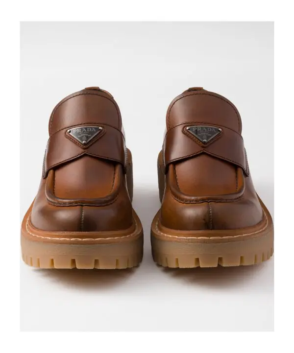Prada Triangle Logo Loafers - Cognac