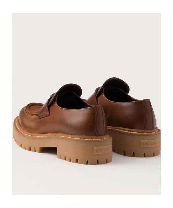 Prada Triangle Logo Loafers - Cognac