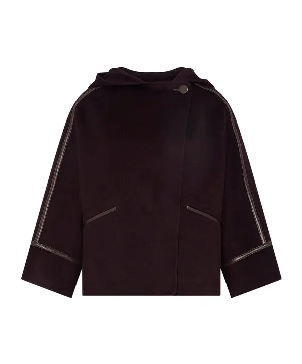 YVES SALOMON Hooded Leather-trimmed Jacket - Wine Red