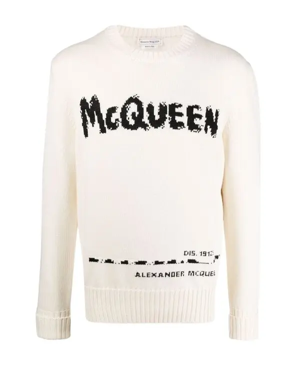 Alexander McQueen Graffiti Logo Intarsia Jumper - White