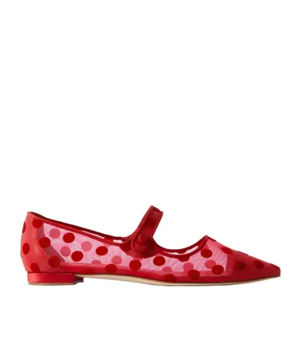 Manolo Blahnik Grosgrain-trimmed Flocked Mesh Ballet Flats