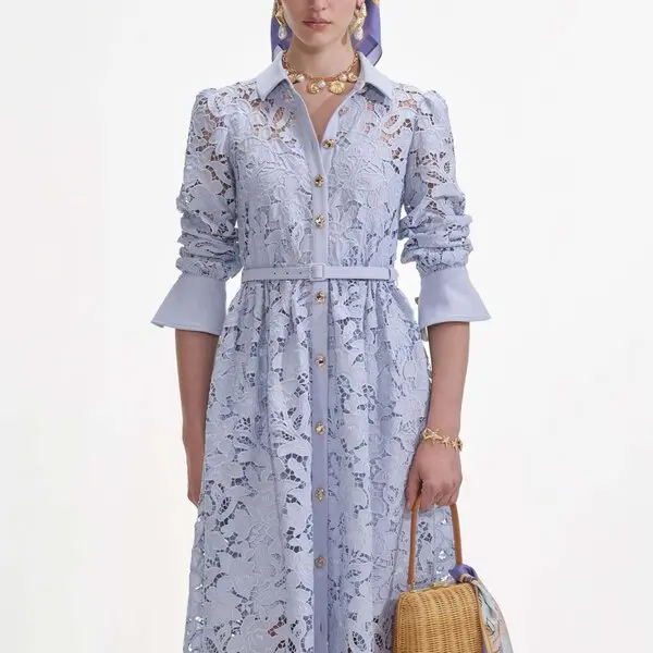 SELF-PORTRAIT Lace Collared Maxi Dress