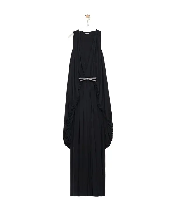 Loewe Draped Embellished Deep V-neck Dress - Black