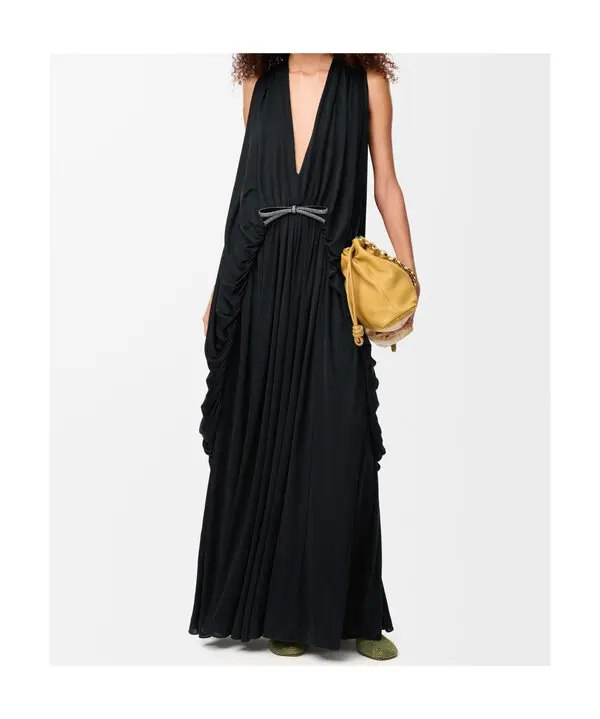 Loewe Draped Embellished V-neck Maxi Dress