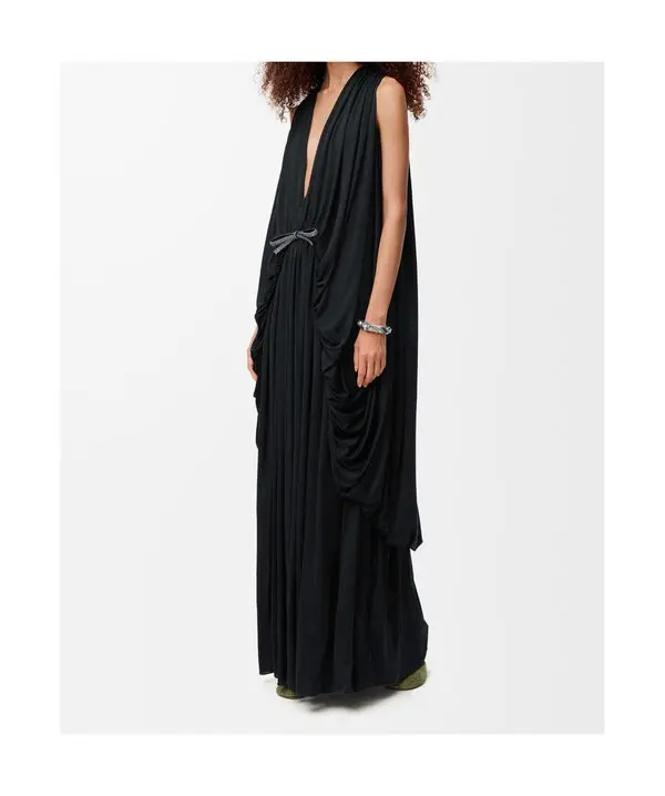 Loewe Draped Embellished V-neck Maxi Dress