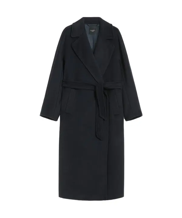 Max Mara Tempera Belted Long-sleeved Coat - Navy Blue