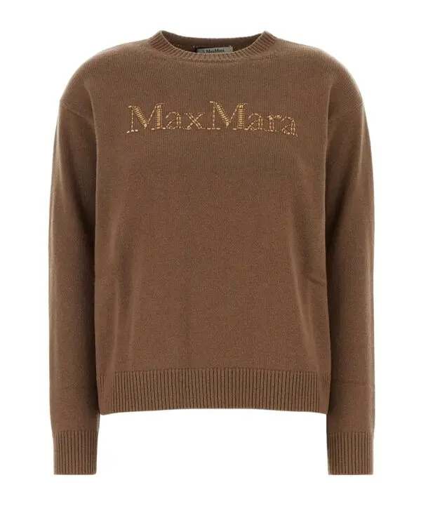 Max Mara Logo Embellished Crewneck Jumper - Camel