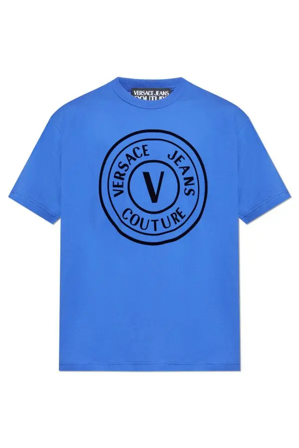 Versace Logo Printed Crewneck T-shirt - Blue