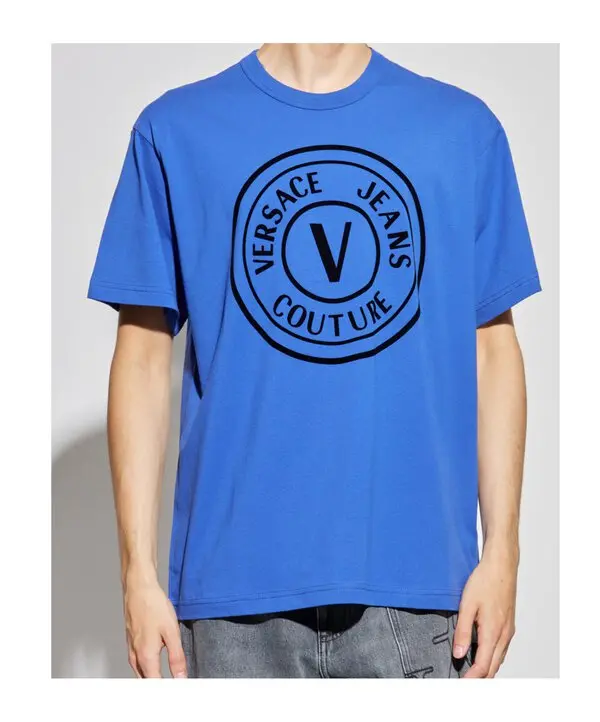 Versace Logo Printed Crewneck T-shirt - Blue