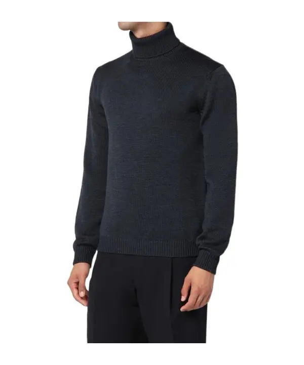 ROBERTO COLLINA Ribbed Turtleneck Knit Sweater - Black