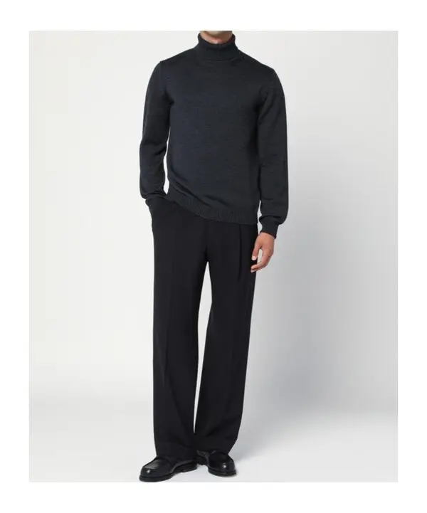 ROBERTO COLLINA Ribbed Turtleneck Knit Sweater - Black