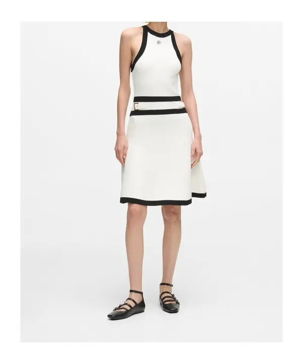 Karl Lagerfeld Sleeveless Flared Dress With Contrasting Piping