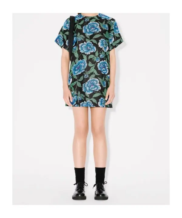 Kenzo Peonies" Floral Pattern Short Sleeve T-shirt Dress