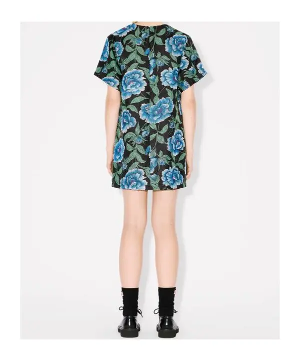 Kenzo Peonies" Floral Pattern Short Sleeve T-shirt Dress