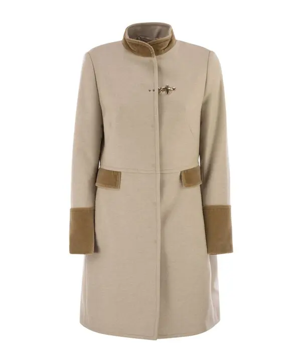 FAY Virginia Velvet-trim Coat - Beige