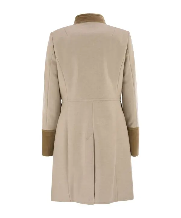 FAY Virginia Velvet-trim Coat - Beige
