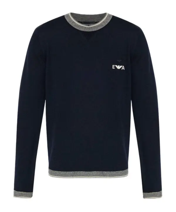 Emporio Armani Embroidered Logo Wool Sweater - Navy Blue