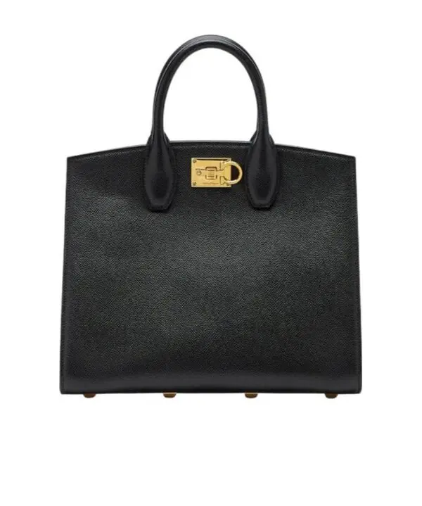 FERRAGAMO Studio Box Medium Top Handle Bag - Black
