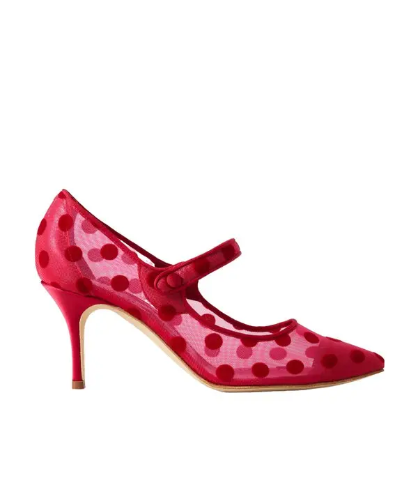 Manolo Blahnik Campari Satin Trim Mary Jane High Heels