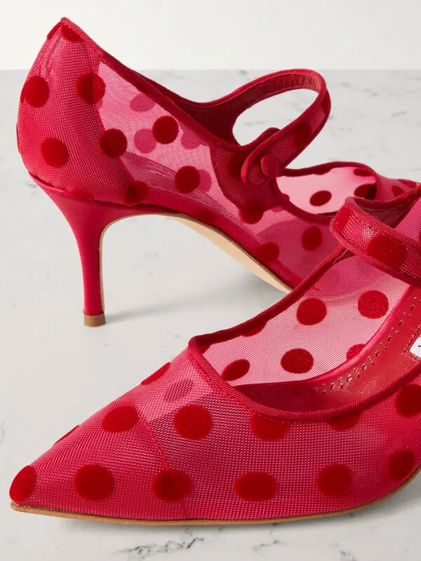 Manolo Blahnik Campari Satin Trim Mary Jane High Heels
