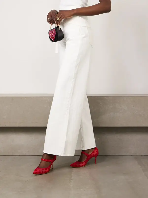 Manolo Blahnik Campari Satin Trim Mary Jane High Heels