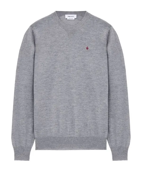 Alexander McQueen Merino Wool Inverted Skull Jumper - Grey
