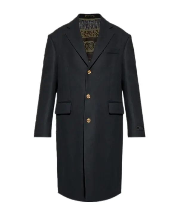 Versace Single-breasted Long Coat With Notched Lapel