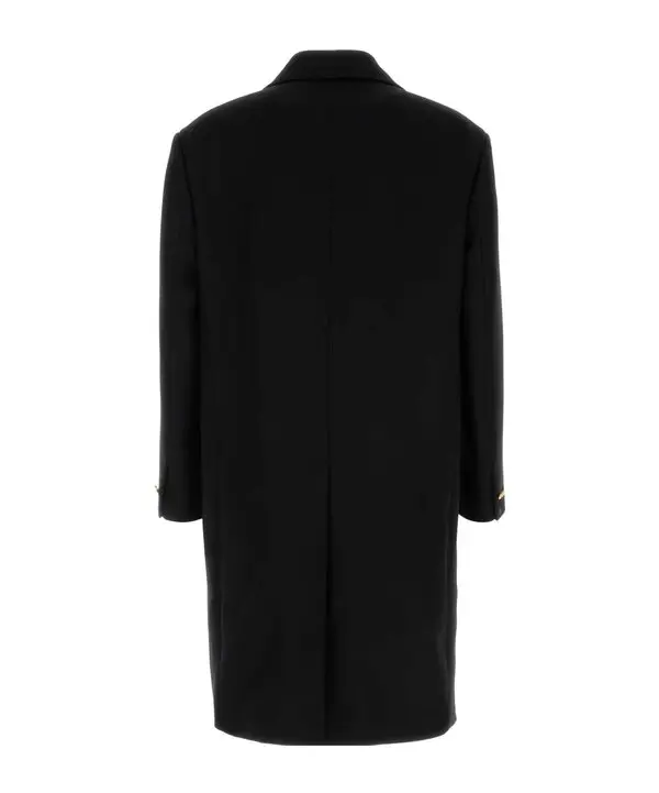 Versace Single-breasted Long Coat With Notched Lapel