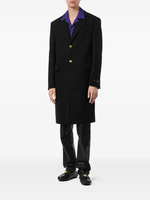 Versace Single-breasted Long Coat With Notched Lapel