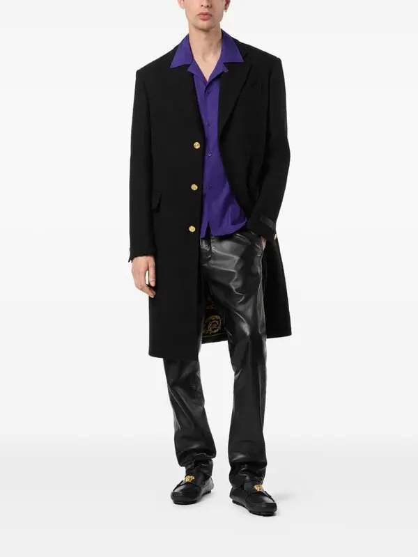 Versace Single-breasted Long Coat With Notched Lapel