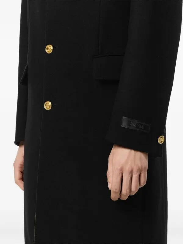 Versace Single-breasted Long Coat With Notched Lapel