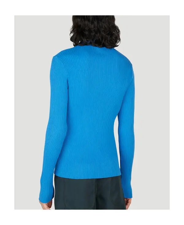 COURREGES Courrèges Ribbed Knit Mock Neck Jumper - Blue