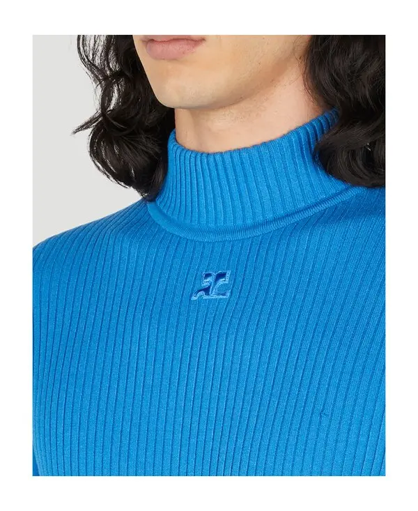 COURREGES Courrèges Ribbed Knit Mock Neck Jumper - Blue
