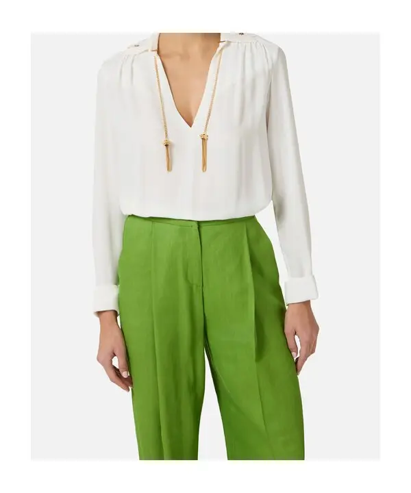 Elisabetta Franchi Embellished Georgette Blouse With Tassels - Ivory