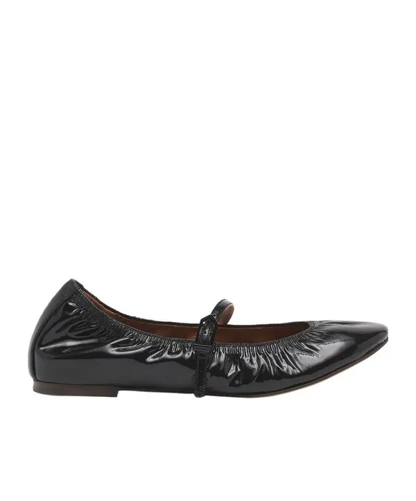 LANVIN Glossy Buckle-strap Ballet Flats - Black