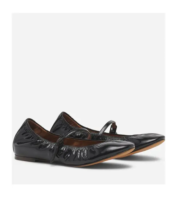 LANVIN Glossy Buckle-strap Ballet Flats - Black