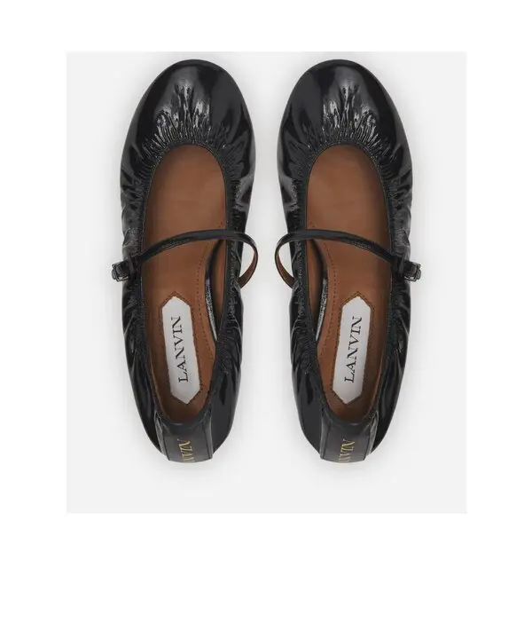 LANVIN Glossy Buckle-strap Ballet Flats - Black