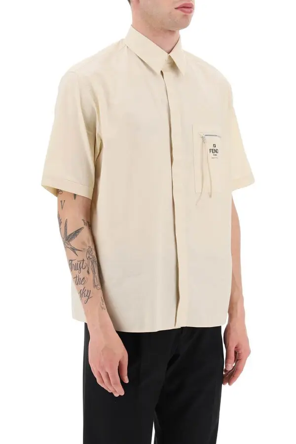 Fendi Logo Printed Short-sleeved Shirt - Beige