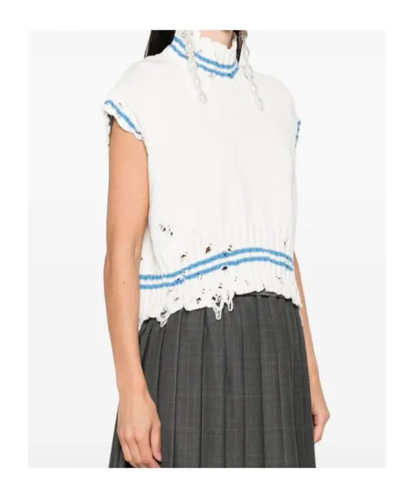 Marni High Neck Sleeveless Distressed Top