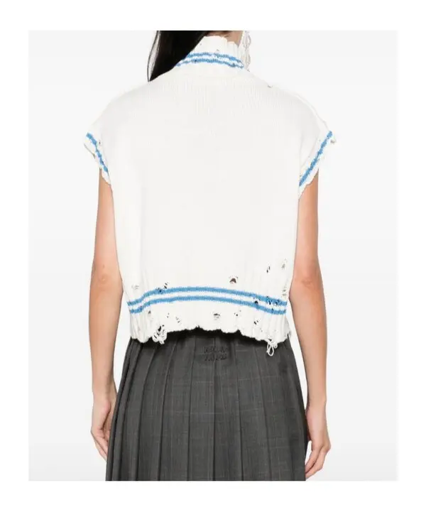 Marni High Neck Sleeveless Distressed Top