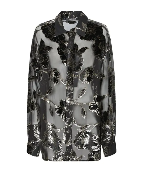 Roberto Cavalli Floral Sheer Long Sleeve Shirt