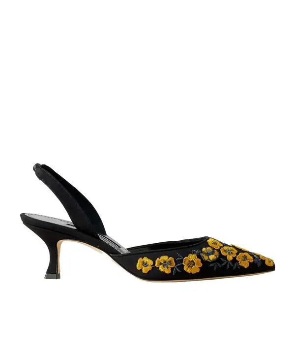 Manolo Blahnik Pointed Toe Slingback High Heel Sandals With Floral Embroidery