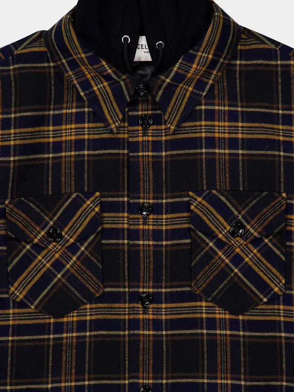 Celine Hooded Overshirt In Checked Cotton